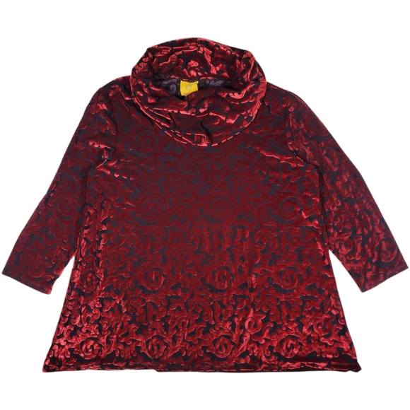 Ruby Rd. | Tops | Ruby Rd Velvet Burnout Blouse Women L Red Cowl Neck ...